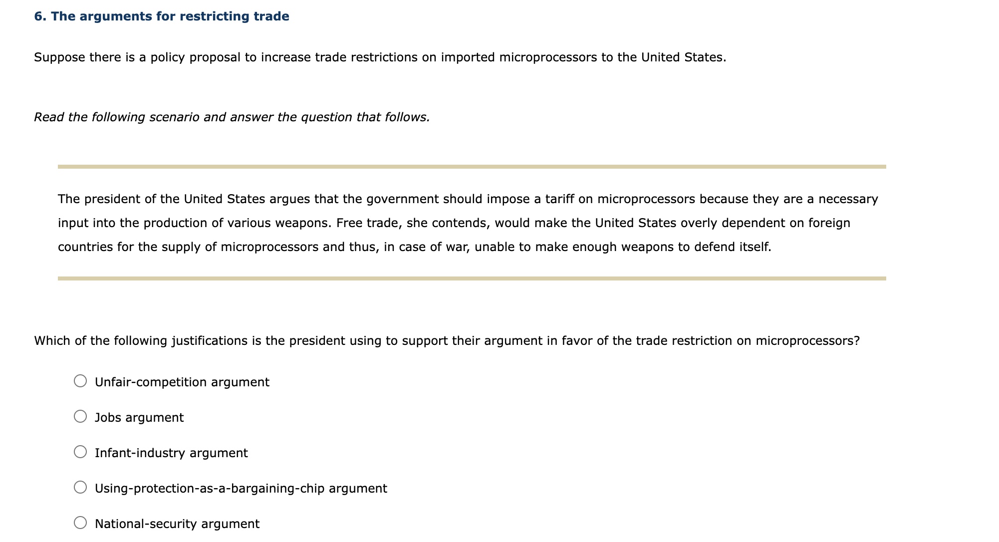 Solved 6. The arguments for restricting trade Suppose there | Chegg.com