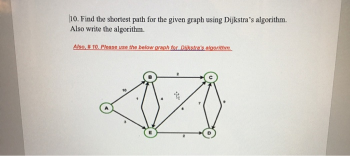 Solved 10. Find the shortest path for the given graph using | Chegg.com