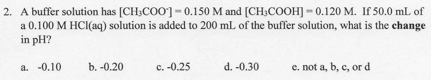 Solved 2. A buffer solution has [CH3COO-] = 0.150 M and | Chegg.com