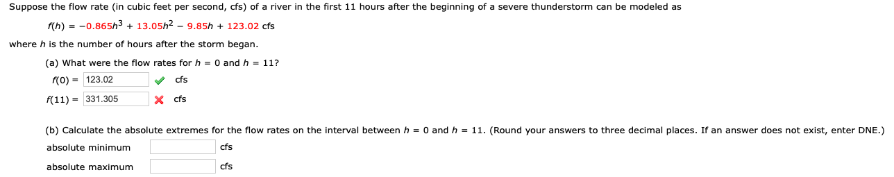 Solved Suppose the flow rate (in cubic feet per second, cfs) | Chegg.com
