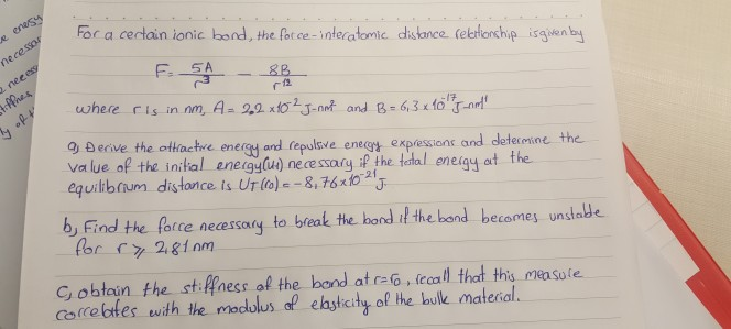 Solved For a certain ionic bond, the force interatomic | Chegg.com