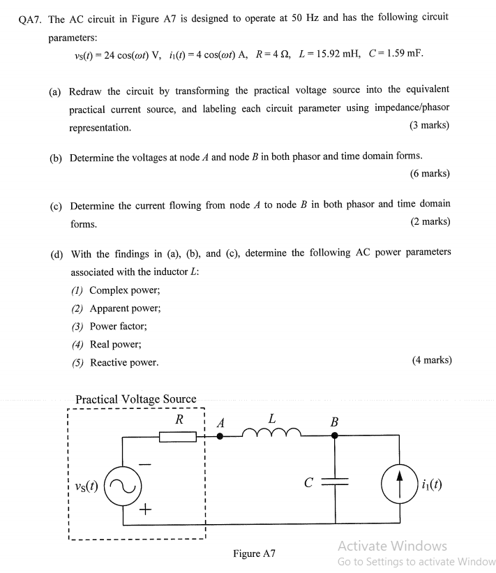 Solved QA7. The AC circuit in Figure A7 is designed to | Chegg.com