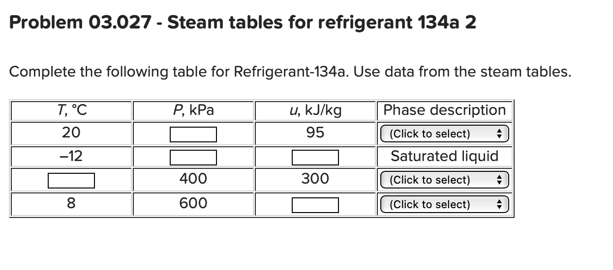 Solved Problem 03.027 - Steam tables for refrigerant 134a 2 | Chegg.com