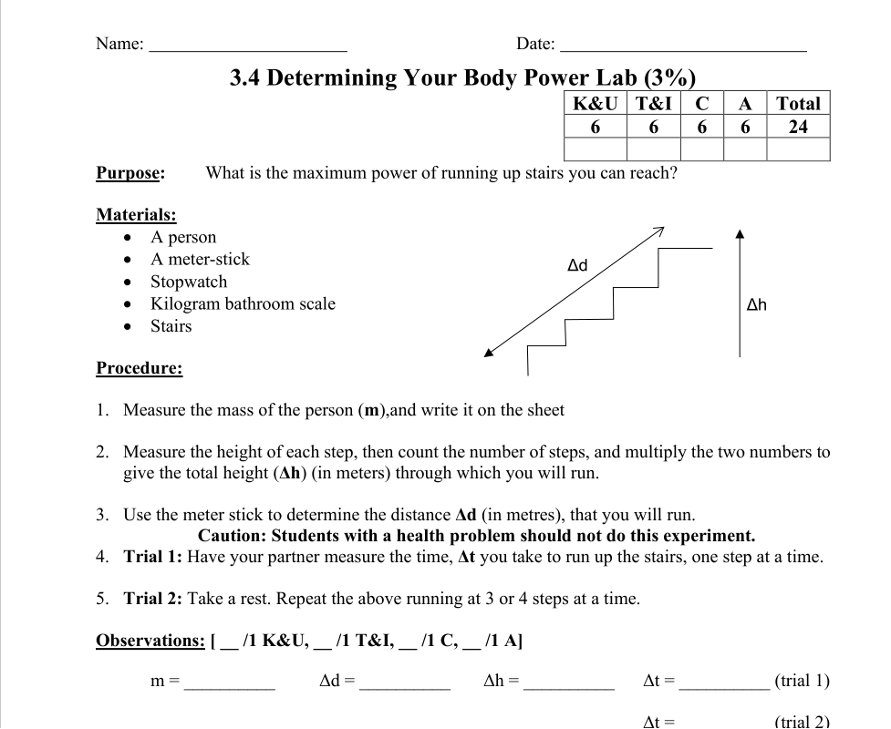 3.4 Determining Your Body Power Lab (3\%) Purpose: | Chegg.com