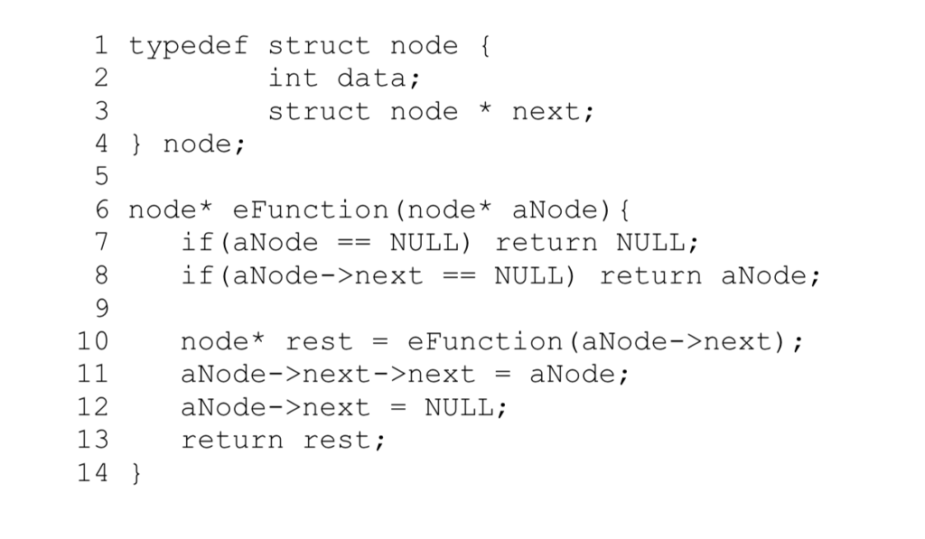 Solved 1 typedef struct node 2 3 4 ) node; int data; struct | Chegg.com