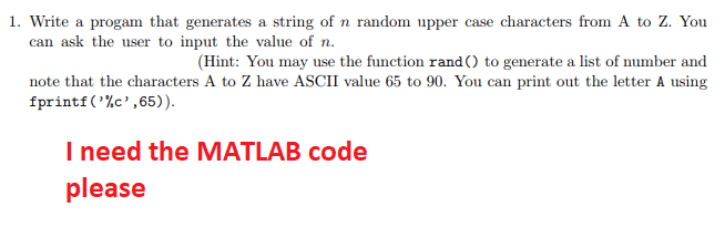 Solved 1. Write a progam that generates a string of n random | Chegg.com