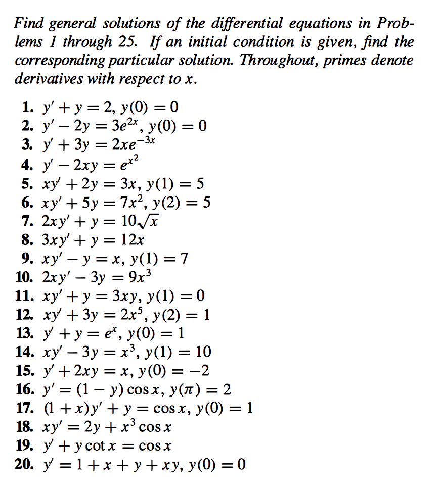 Solved Find general solutions of the differential equations | Chegg.com