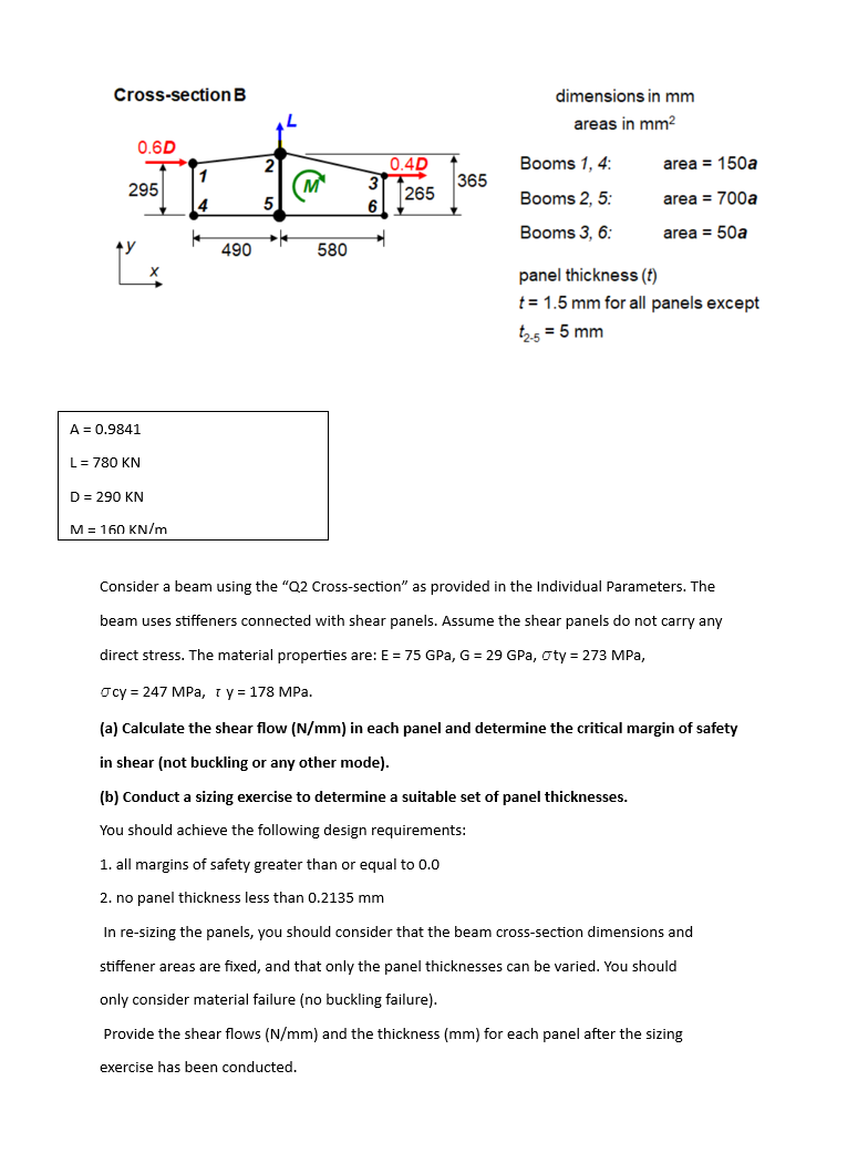 Cross-section B dimensions in mm areas in mm2 Booms | Chegg.com