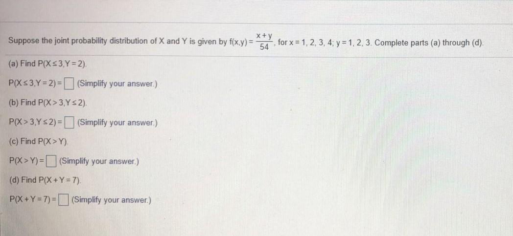 Solved Suppose the joint probability distribution of X and Y | Chegg.com
