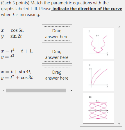 Solved (Each 3 points) Match the parametric equations with | Chegg.com
