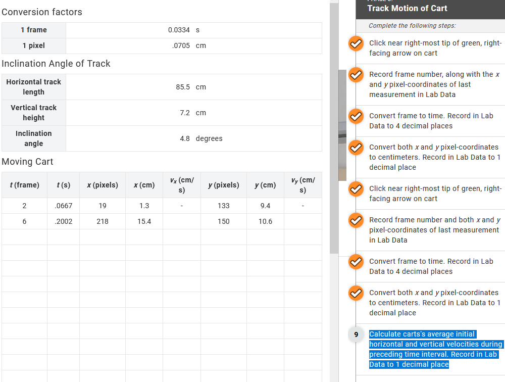Calculate carts's average initial horizontal and | Chegg.com