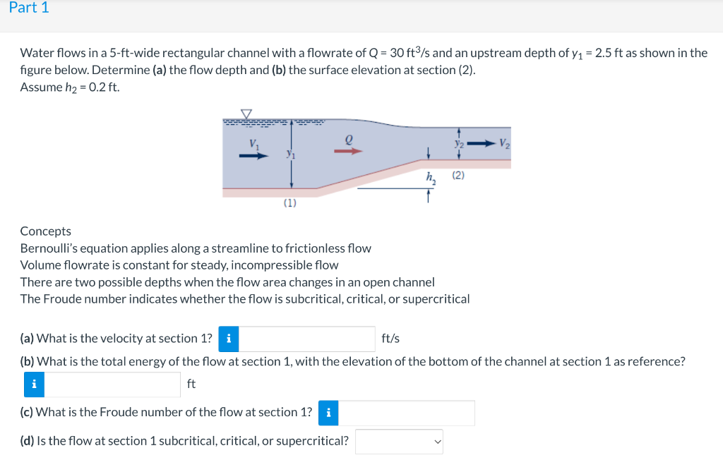 Solved Part 1 Water flows in a 5-ft-wide rectangular channel | Chegg.com