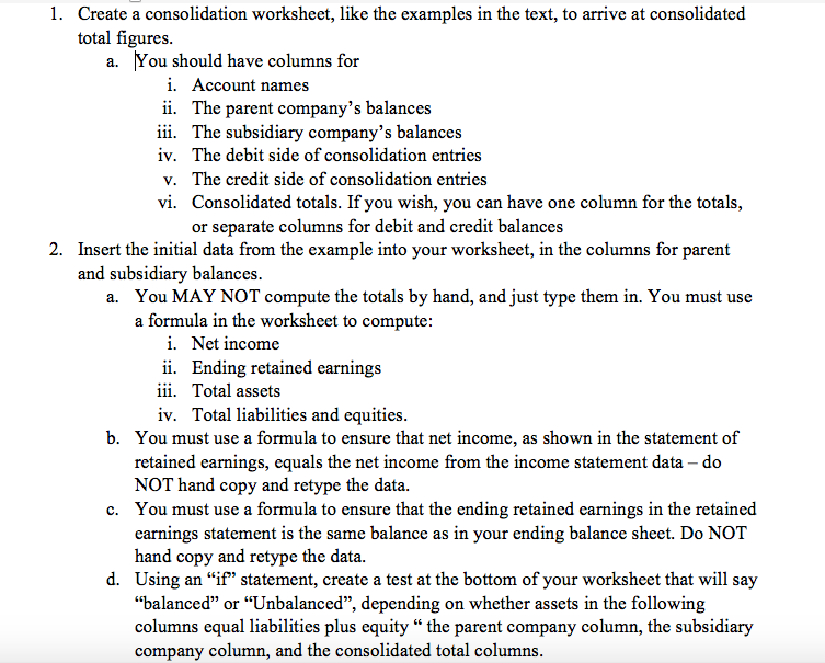 1. Create a consolidation worksheet, like the | Chegg.com