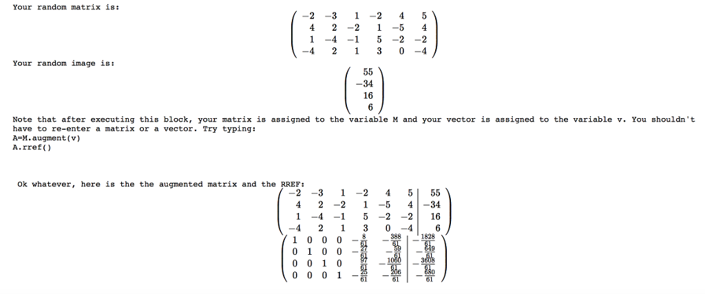Solved 5) Let M, your random matrix given by Sage, represent | Chegg.com