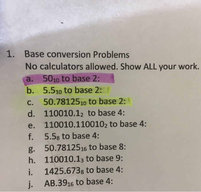 Solved 1. Base conversion Problems No calculators allowed. | Chegg.com