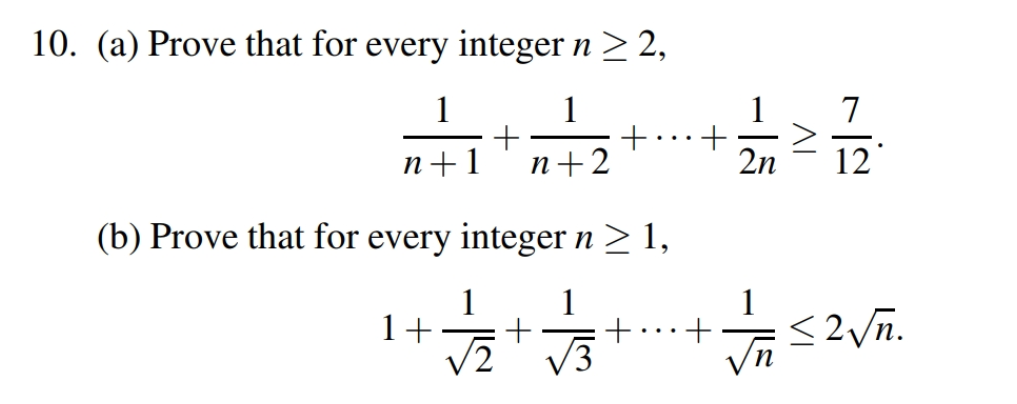 Solved 10. (a) Prove that for every integer n > 2, 1 1 | Chegg.com