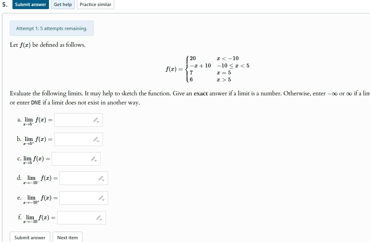 Solved Attempt 1: 5 ﻿attempts remaining.Let f(x) ﻿be defined | Chegg.com