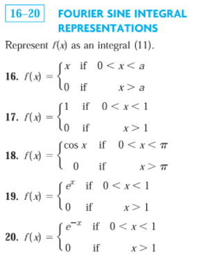 Solved lo if 16-20 FOURIER SINE INTEGRAL REPRESENTATIONS | Chegg.com