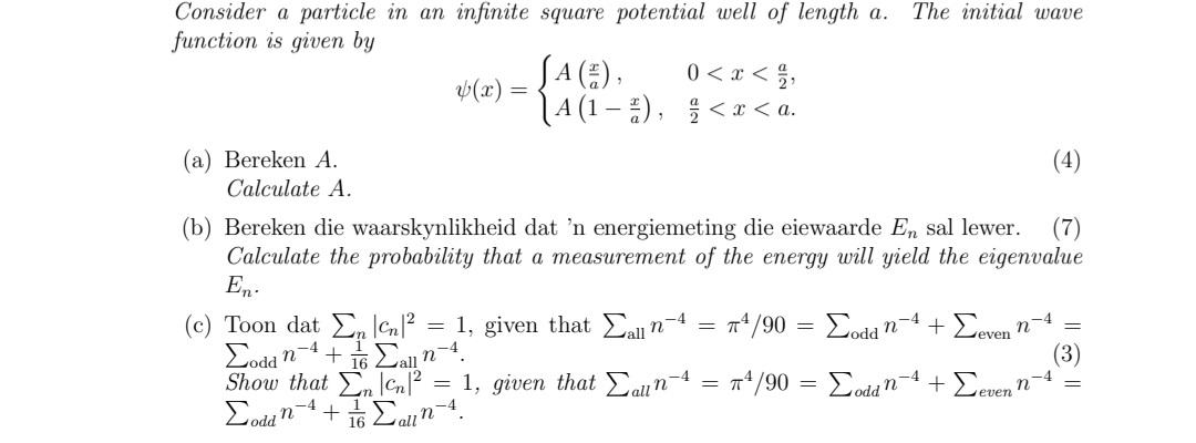 Solved Consider a particle in an infinite square potential | Chegg.com