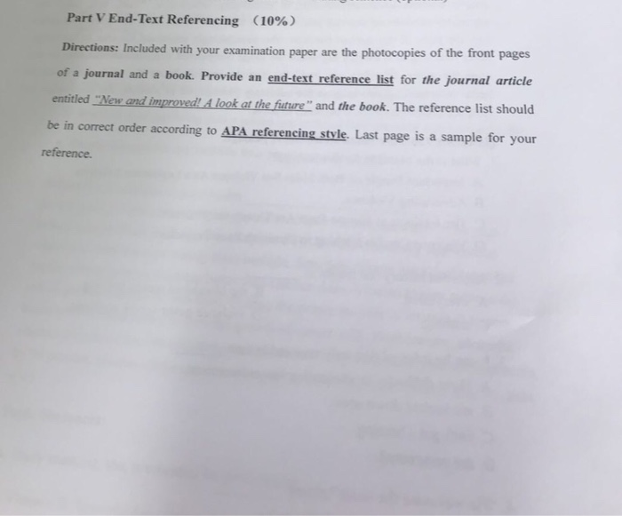 Part V End-Text Referencing Directions: of a journal | Chegg.com