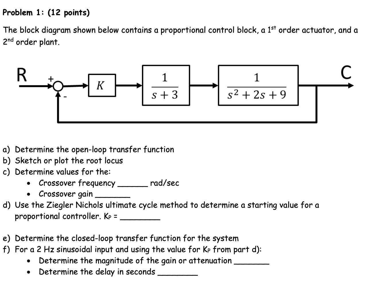 Solved Problem 1: (12 points) The block diagram shown below | Chegg.com