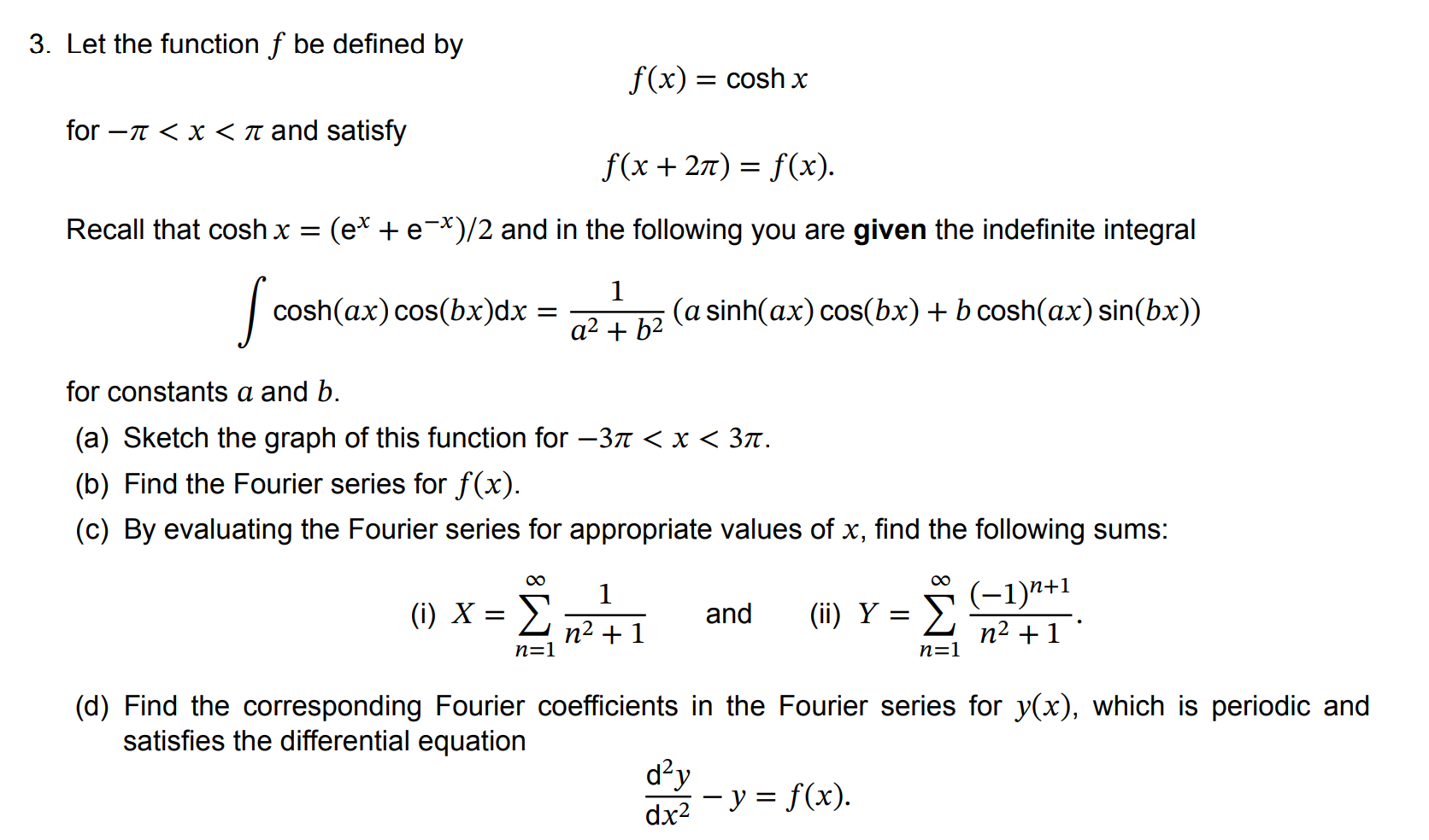 Solved 3. Let the function f be defined by f(x)=coshx for −π | Chegg.com