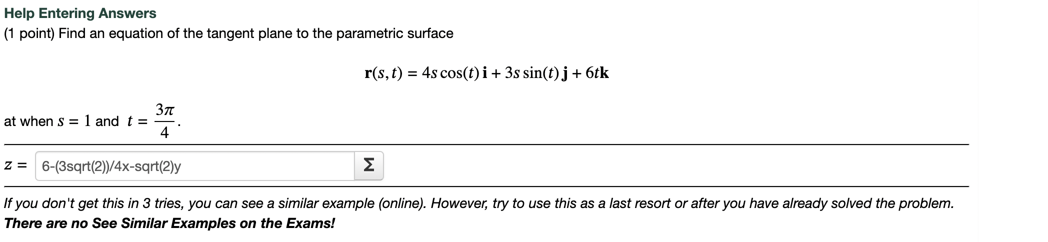 Solved Help Entering Answers (1 point) Find an equation of | Chegg.com