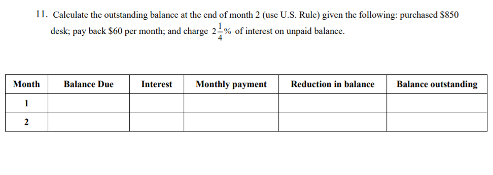 Solved 11. Calculate the outstanding balance at the end of | Chegg.com