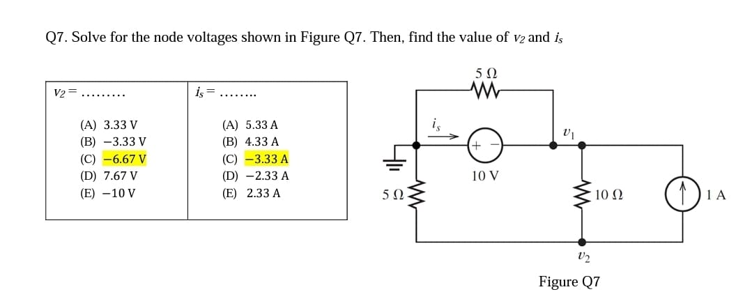 Solved Q7. Solve for the node voltages shown in Figure Q7. | Chegg.com