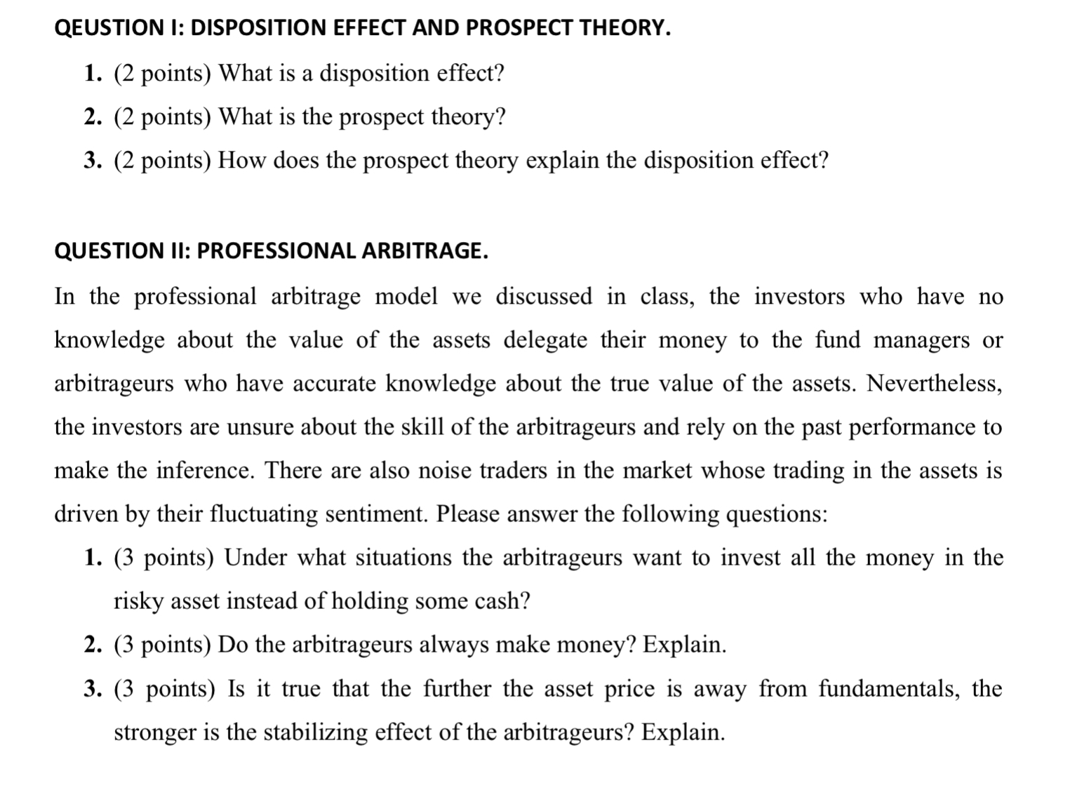 Solved QEUSTION I: DISPOSITION EFFECT AND PROSPECT THEORY.(2 | Chegg.com