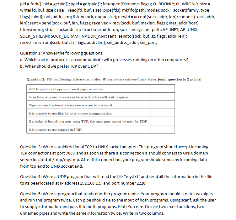 Solved pid = ﻿fork (); pid =getπd(); ppid =getpπd();fd= | Chegg.com