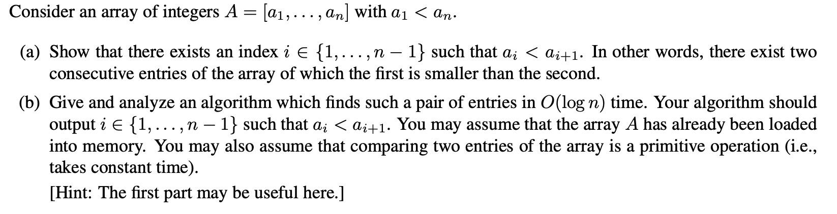 Solved Consider an array of integers A=[a1,…,an] with a1 | Chegg.com