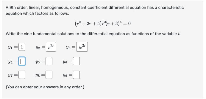 Solved A 9th order, linear, homogeneous, constant | Chegg.com