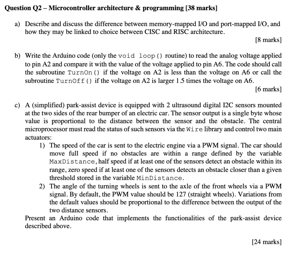 Solved Question Q2 - Microcontroller architecture & | Chegg.com