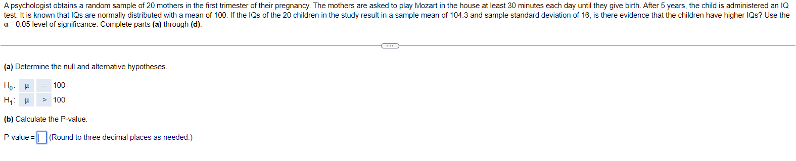 [Solved]: ( alpha=0.05 ) level of significance. Complet