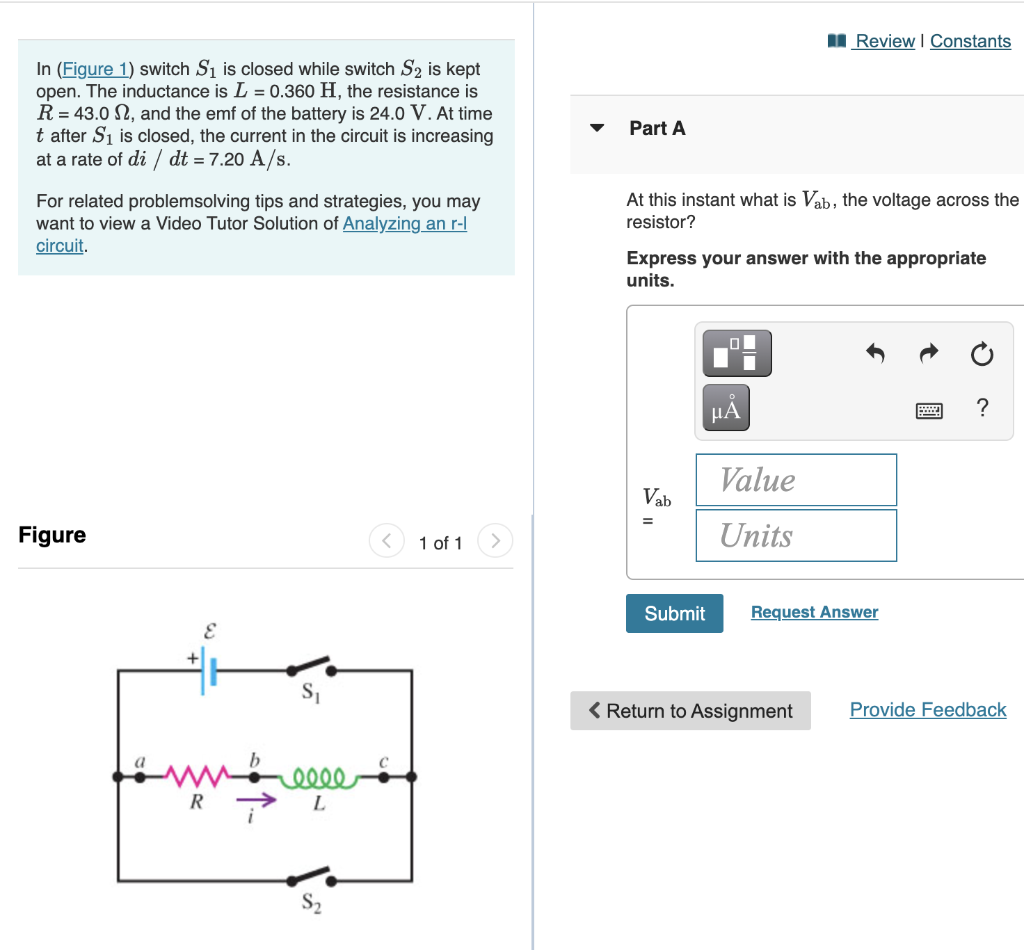 Solved Review Constants In (Figure 1) switch Si is closed | Chegg.com