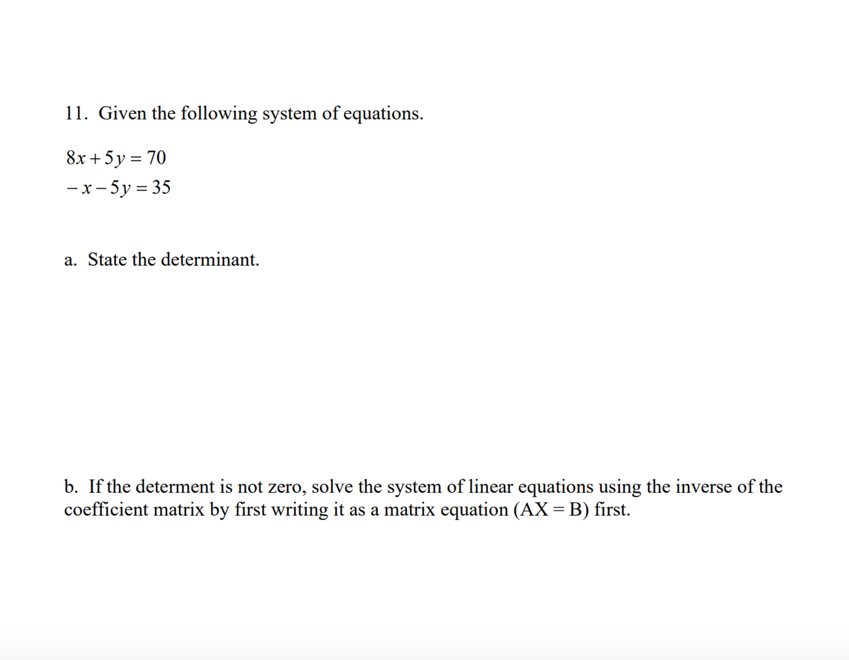 Given the following system of | Chegg.com