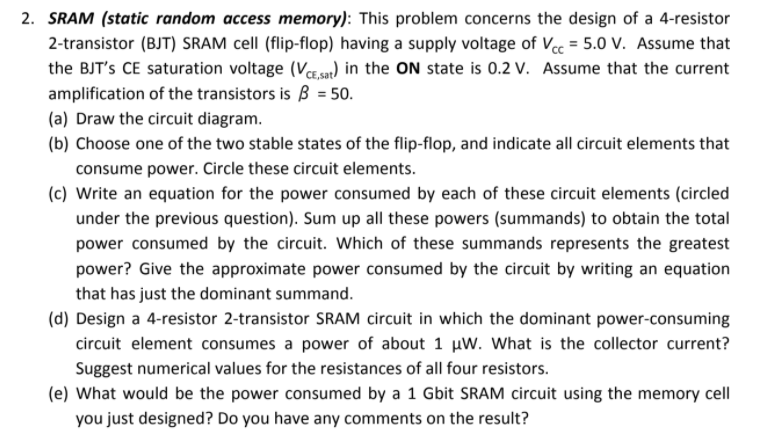 2. SRAM (static random access memory): This problem | Chegg.com