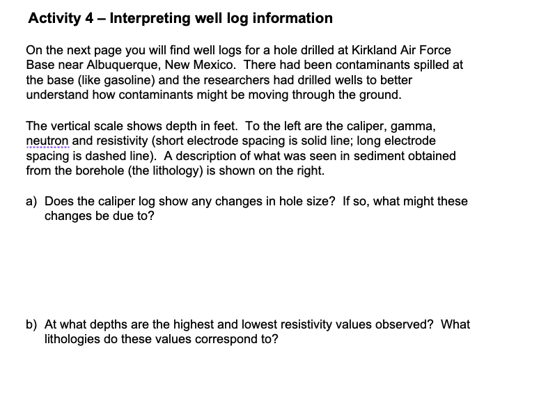 Activity 4 - Interpreting well log information On the | Chegg.com