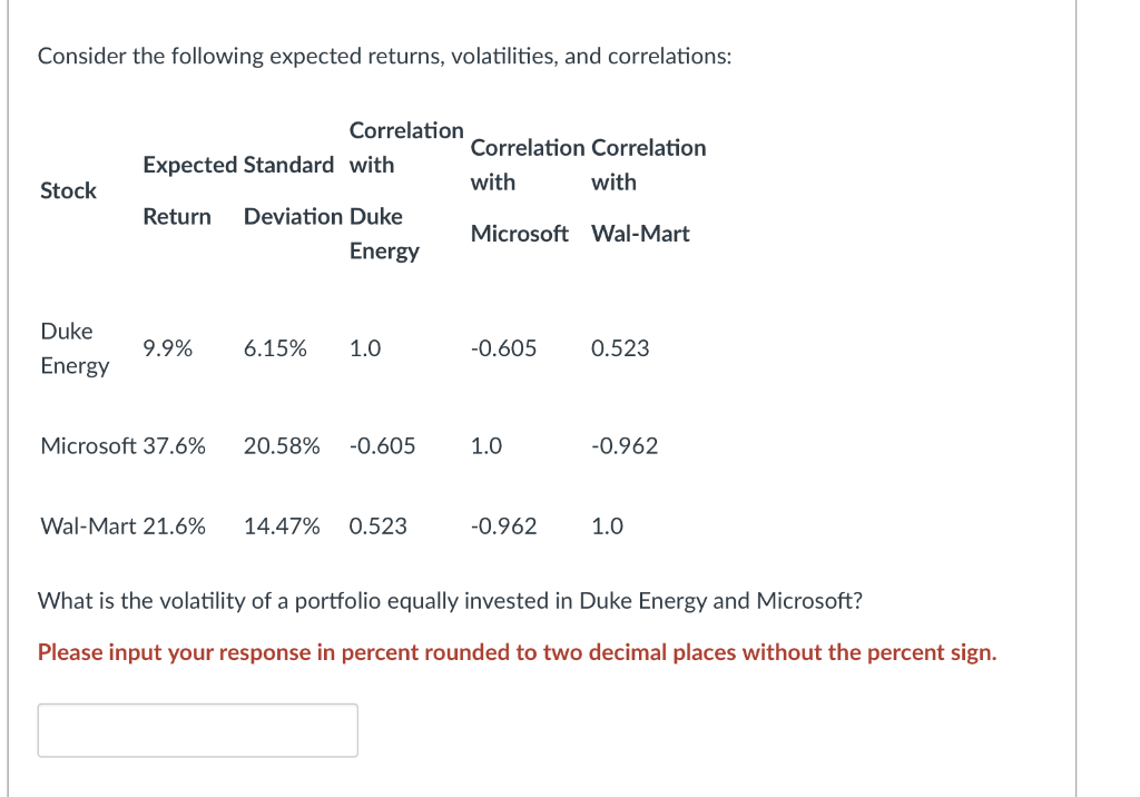 Solved Consider the following expected returns, | Chegg.com