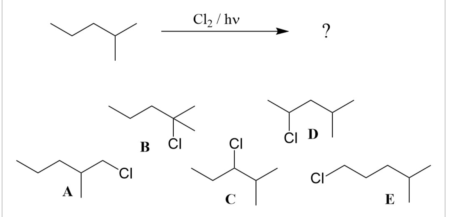 Solved Cl2 / hv ? CL D В СІ CI CI CI A C С E | Chegg.com