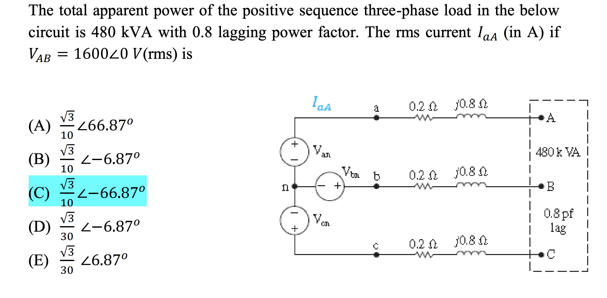 Solved The total apparent power of the positive sequence | Chegg.com