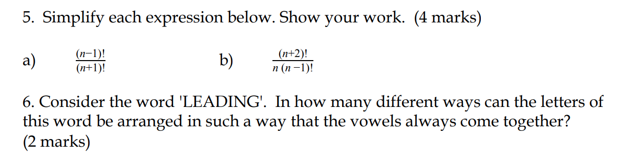 Solved 5. Simplify each expression below. Show your work. (4 | Chegg.com