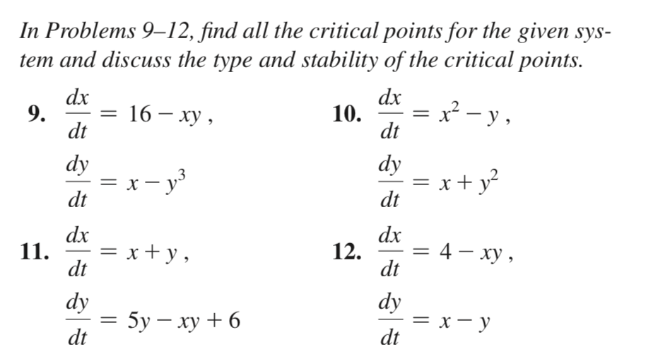 Solved In Problems 9–12, find all the critical points for | Chegg.com