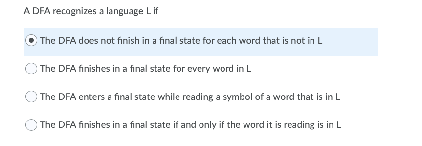 Solved A DFA recognizes a language Lif The DFA does not | Chegg.com