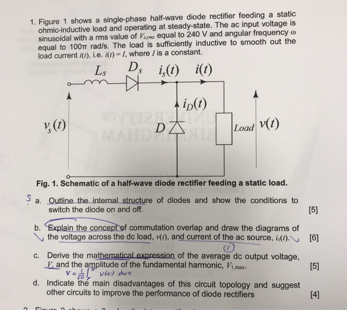 Solved 1 Figure 1 Shows A Single Phase Half Wave Diode 3741