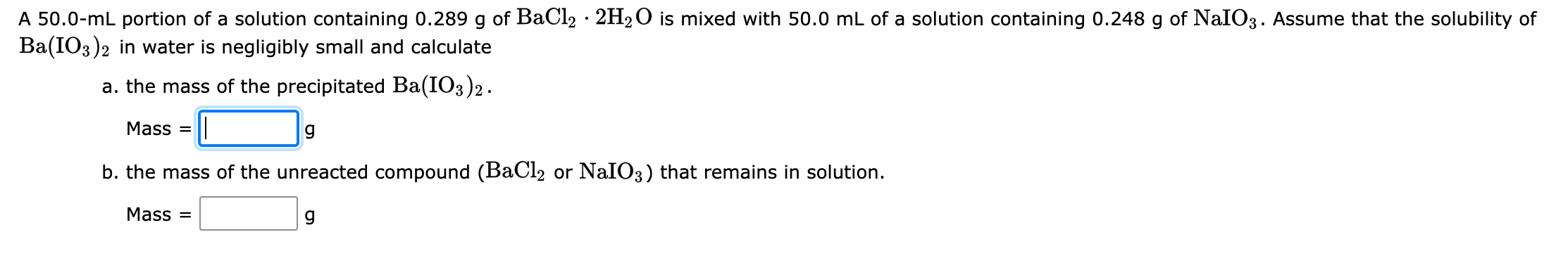 A 50.0−mL portion of a solution containing 0.289 g of | Chegg.com