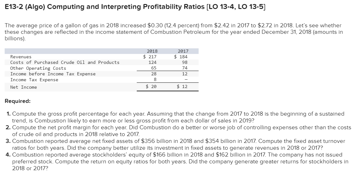 Solved E13-2 (Algo) Computing and Interpreting Profitability | Chegg.com