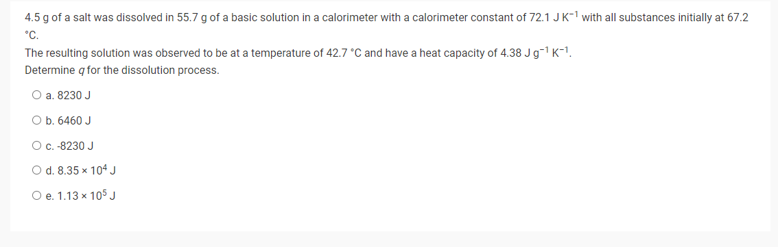 Solved 4.5 g of a salt was dissolved in 55.7 g of a basic | Chegg.com