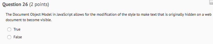 Solved Question 26 (2 points) The Document Object Model in | Chegg.com